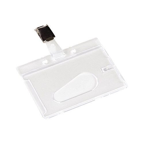Q-Connect Rigid Credit Card Sized Name Badge Holder and Clip Pack of 10 ...