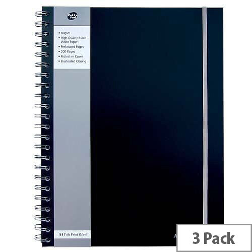 Pukka Pad Black A4 Polypropylene Jotta Notebook Pack of 3 - Hunt Office ...