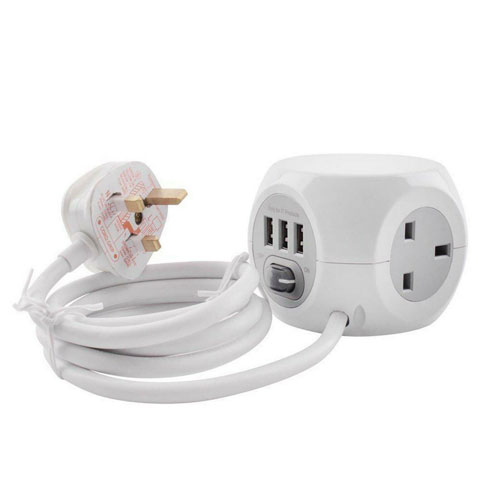 Status Cube Plug Socket Adaptor 3 way with 3 USB Ports Huntoffice.ie