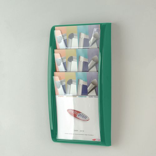 Panorama Wall Mounted Leaflet Dispenser 3xA4 Green - Hunt Office Ireland