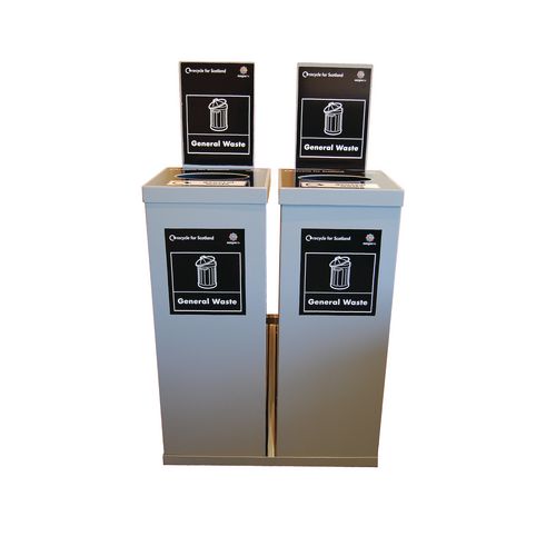 Two 80Ltr Single Metal Grey Body Grey Lid Internal Recycling Bins ...