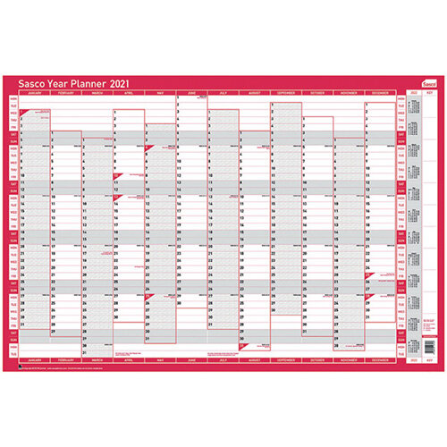 Sasco Vertical Year Planner Unmounted 2021 2410131 - Hunt Office Ireland