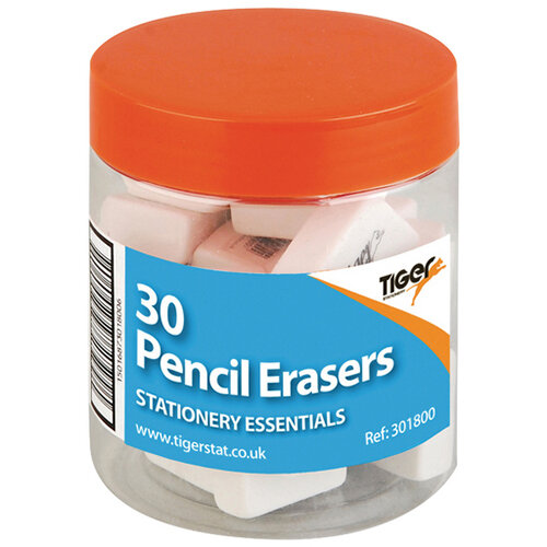 White Pencil Erasers Pack of 30 301800 - Hunt Office Ireland