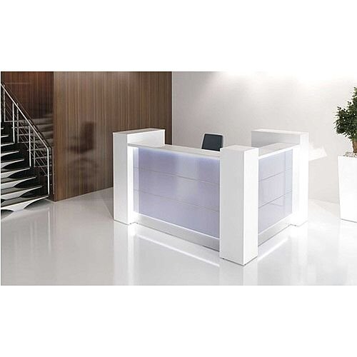 Valde Small L-Shaped Reception Unit Modern High Gloss White Illuminated ...