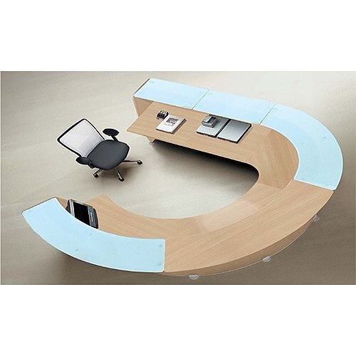 Round Front Reception Desk Oak Glass Counter Top RD86 - Hunt Office Ireland