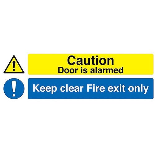 Caution Fire Exit Only Alarmed Door Self-Adhesive Sign 150x450mm - Hunt ...