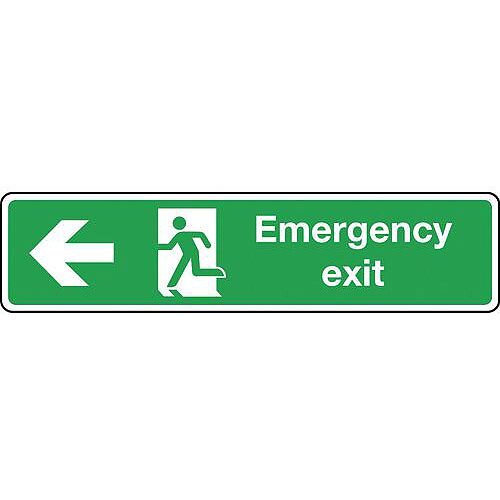Rigid PVC Plastic Emergency Exit Arrow Left Slimline Sign H x W mm: 125 ...