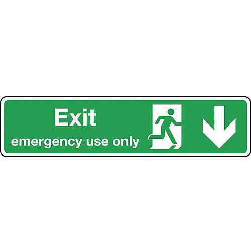 Rigid PVC Plastic Exit Emergency Use Only Arrow Down Slimline Sign H x ...