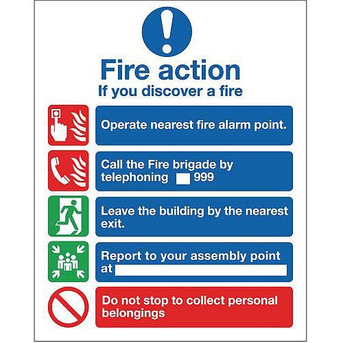 Fire Action 200X250 Rigid Plastic - Hunt Office Ireland