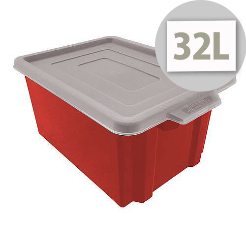 Storemaster Maxi Crate With Opaque Lid 32L Red L470xW340xH240mm - Hunt ...