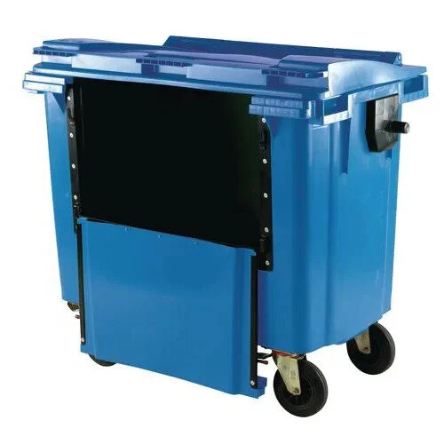 Craemer 4 Wheeled Plastic Bin 660L Blue C/W Drop Front Access Door ...