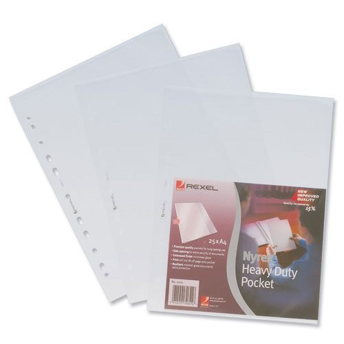 Rexel Heavy Duty Side Opening Punched Pocket A4 Clear 115 Micron Pack ...