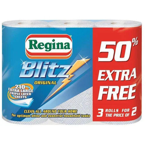 Regina Blitz Kitchen Paper Towel Rolls No-Smears Pure Pulp Recycled 70 ...