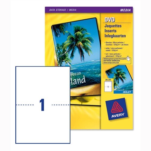 Avery J8437-25 DVD Case Inserts Inkjet Card 273x183mm Pack 25 - Hunt Office Ireland