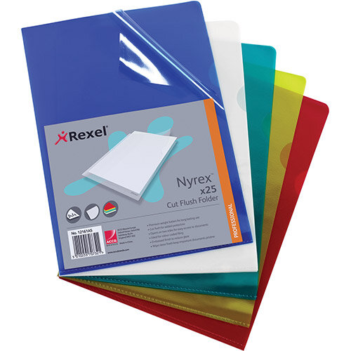Rexel Nyrex Folder Cut Flush A4 Green Ref 12161GN Pack 25 - Hunt Office ...