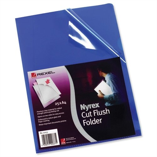 Rexel Nyrex Blue Cut Flush Folder A4 Pack 25 - Hunt Office Ireland
