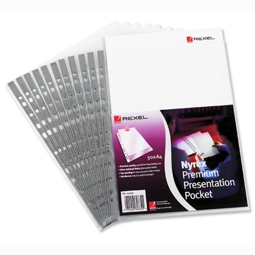 Rexel Nyrex A4 Presentation Pockets Multipunched Clear 90 Micron Pack ...