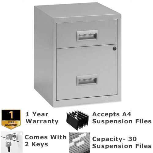 Pierre Henry A4 2 Drawers Steel Filing Combi Cabinet Lockable Silver Hunt Office Ireland