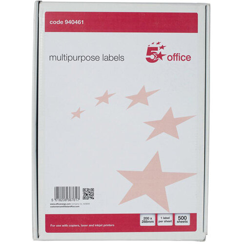 5 Star Office Multipurpose Labels Laser Copier Inkjet 1 Per Sheet ...