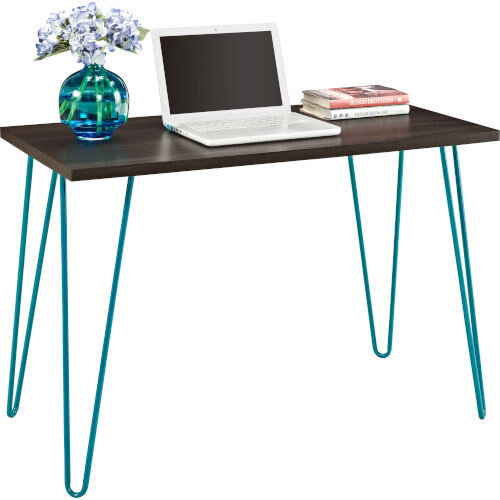 Owen Retro Home Office Desk - Espresso with Teal Frame HuntOffice Ireland