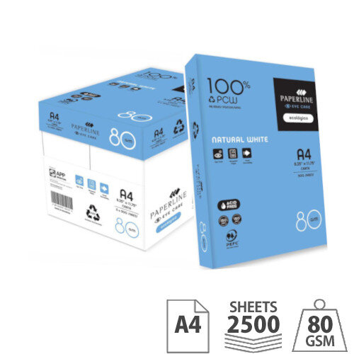 Paperline EyeCare A4 80gsm 100% Recycled White Paper Box of 2500 Sheets ...