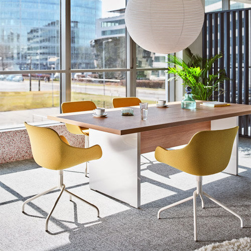 Mito Executive Meeting Table Amber Oak Barrel Top And Amber Oak Panel ...