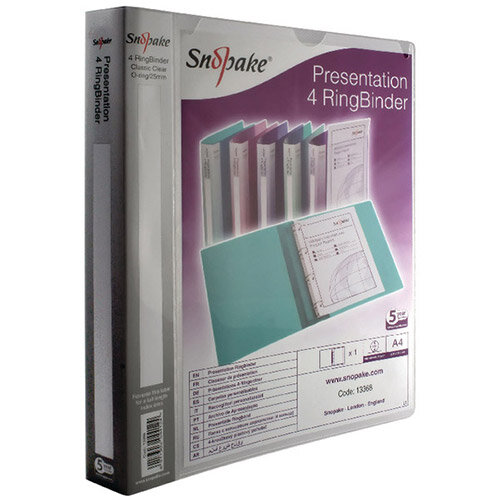 Snopake Presentation 4 Ring Binder A4 25mm Clear 13368 - Hunt Office ...