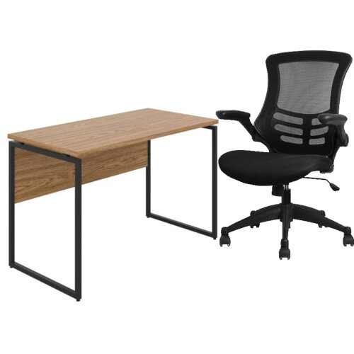 Soho Milton Desk Oak/Black & Executive High Back Mesh Chair ...