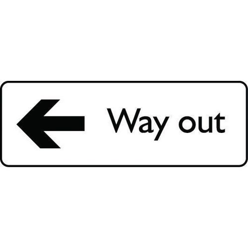 Sign Way Out Left Aluminium 300X100 Black On White - Hunt Office Ireland