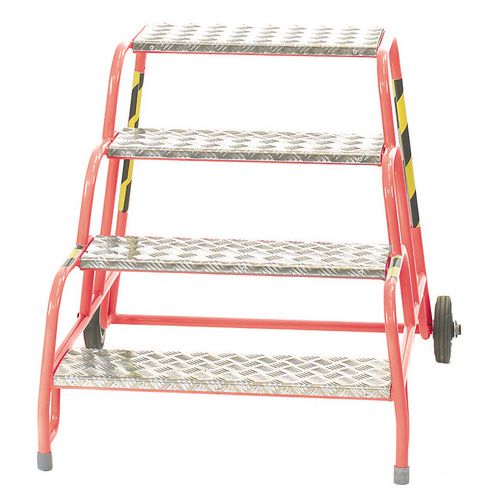 4 Tread Mobile Step No Handrail Aluminium Tread Red - Hunt Office Ireland