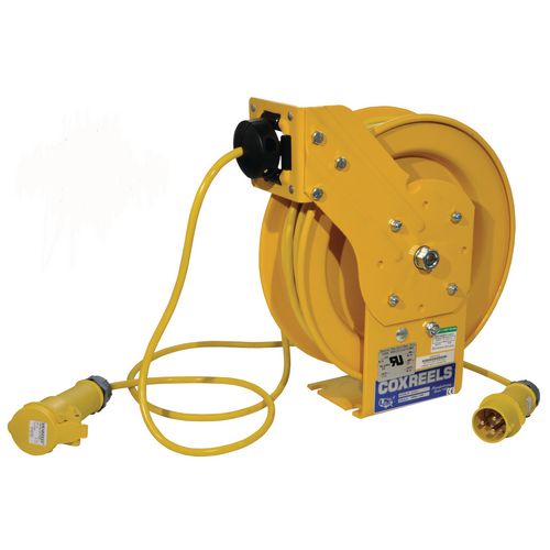 110V Heavy Duty Spring Rewind Cable Reel 15M Long - Hunt Office Ireland
