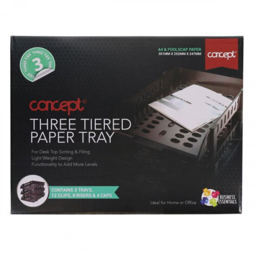 CONCEPT THREE TIERED PAPER TRAY - BLACK - Hunt Office Ireland