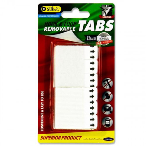 STIK-IE CARD 12 REMOVABLE HOOK & LOOP TABS - 16x48mm - Hunt Office Ireland