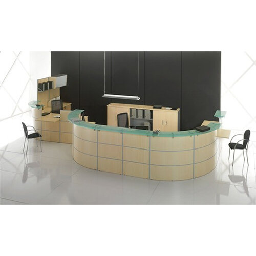 U-Shape Reception Desk Light Beech Finish Glass Counter Rock RD62 ...