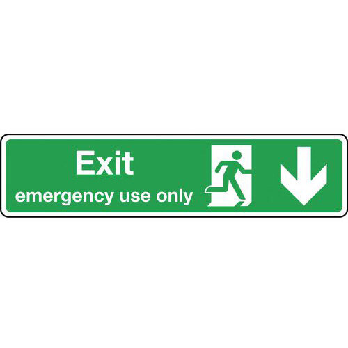 Rigid PVC Plastic Exit Emergency Use Only Arrow Down Slimline Sign H x ...