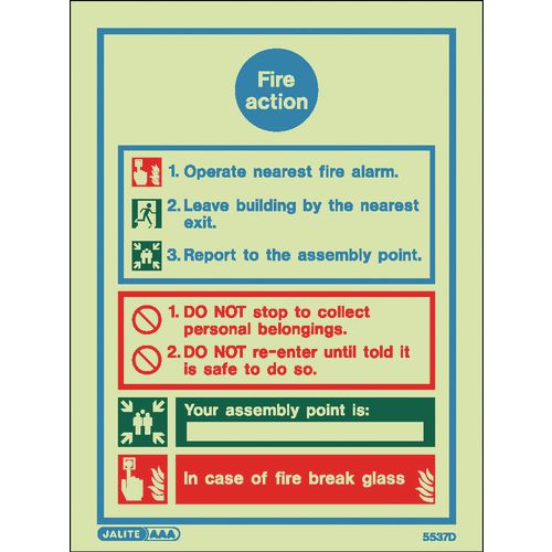 Photoluminescent Sign-Fire Action Instructions 200X150mm Rigid - Hunt ...