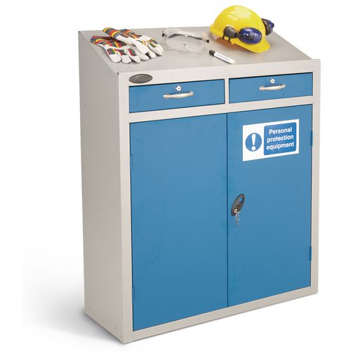 PPE Workstation Blue Door With Silver Body - Hunt Office Ireland