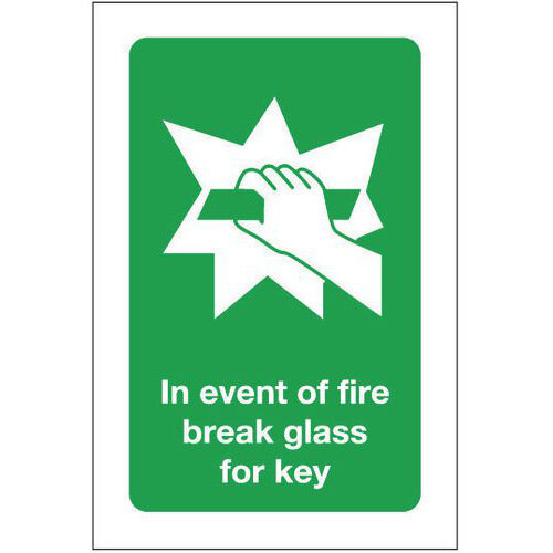 Self Adhesive Vinyl In Event Of Fire Break Glass For Key Sign - Hunt ...