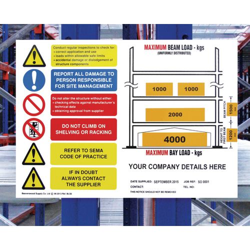 Weight Load Notice Sign For Racking - Hunt Office Ireland