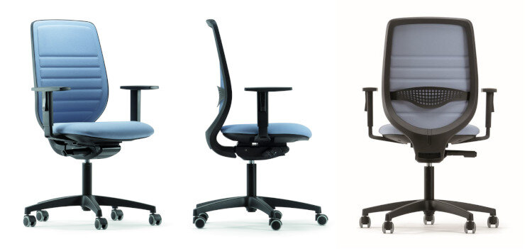 Uno Ergonomic Swivel Office Chair with upholstered Back, Black Base & Frame